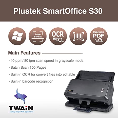 Plustek SmartOffice S30- Desktop Large Format Document Scanner, with ...